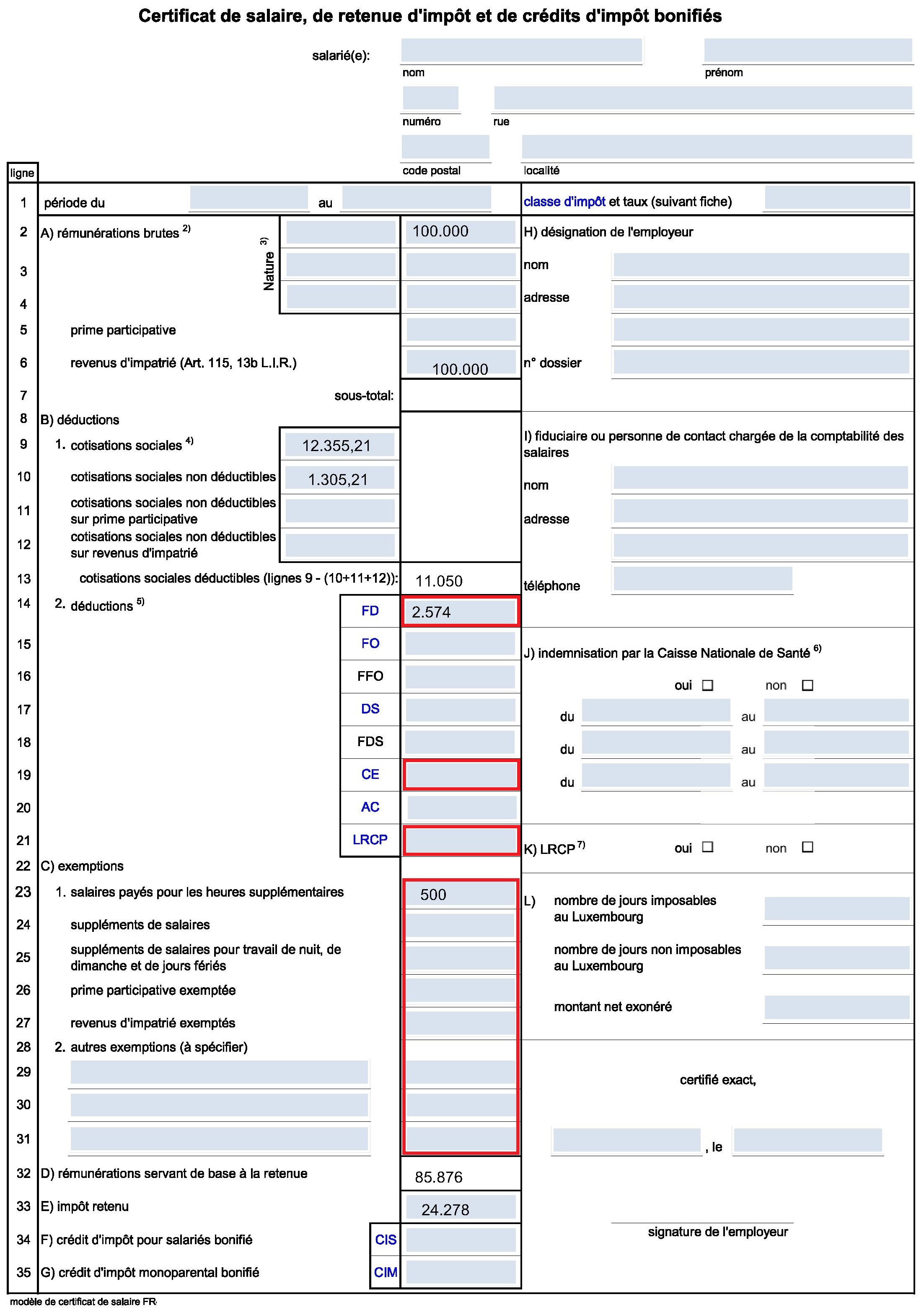 Classe d'impôt optimale - Formulaire